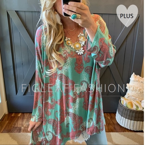Figleaffashion | Tops | New Plus Size Floral Long Sleeve Tunic Blouse ...